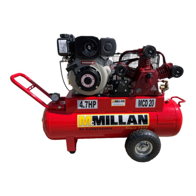 MCMILLAN AIR COMPRESSOR FUSHENG YANMAR DIESEL 4.7HP 70L TANK ELECTRIC START MADE IN AUSTRALIA ...