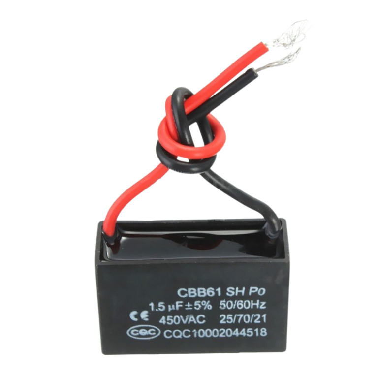 FAN RUN CAPACITOR RECTANGLE 2 WIRES 1.5UF 450V CBB61 MR1.5R – DCE Electrics